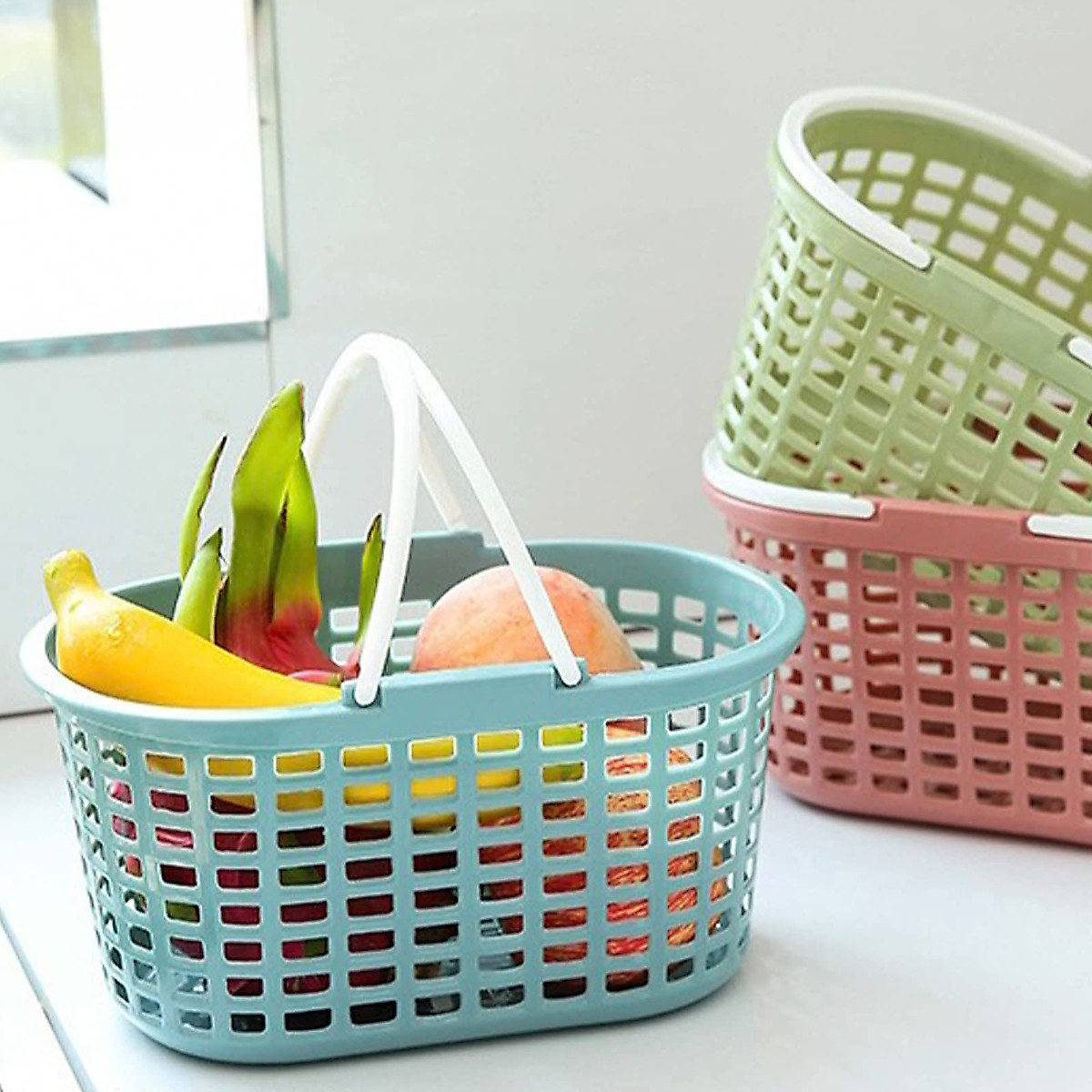 Portable Shower Basket, Box With Handle Plastic Organizer,Bathroom Torage Boxes, College Dorm Room Supplies, Kitchen, Camp, Gym (Pink)