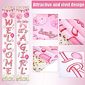 Baby Shower Decorations Welcome It's a Girl Banner Backdrop Background Door Hanging Porch Sign for Baby Shower Party Supplies, 71 x 12 Inch