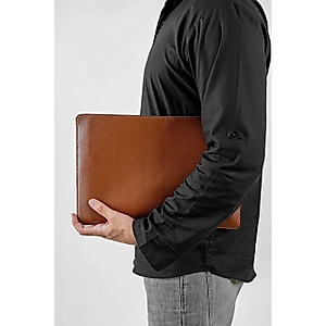 Dawn & Dusk 13 inch Laptop Sleeve Compatible with MacBook Pro & MacBook Air, PU Leather, Handmade, Slide-in Edition ©, Brown.