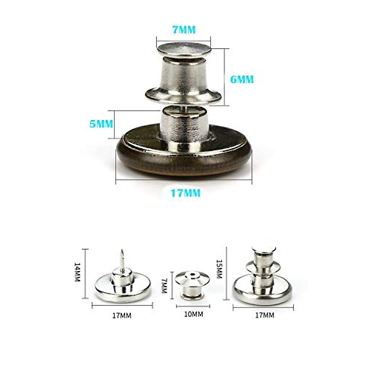 E-Uli Instant Buttons Replacement Removable Button 8 Pcs No Sew Buttons for Jeans Pants,Crafts DIY Clothes (Size: 17mm)