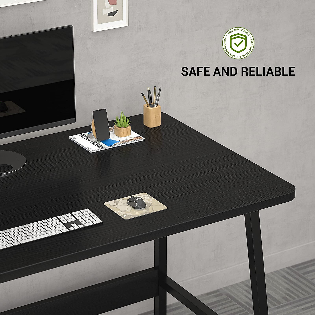 Topfurny Computer Desk, 39 Inch Small Computer Desk Study Table for Small Spaces, Modern Simple Writing Desk with Round Desk Corner Edge for Home Office, School, Bedroom, Workstation,Black