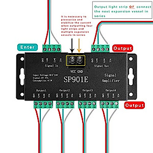 SUPERNIGHT LED Pixel Strip Amplifier Signal Data SPI Repeater for WS2801 WS2811 WS2812B WS2813 WS2815 SK6812 SK9822 Addressable RGB Light Strip Dream Color Programmable Rope Lighting 5v-24v SP901E