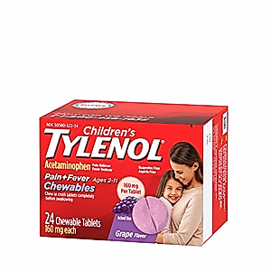 Tylenol Children's Chewables, 160 mg Acetaminophen for Pain & Fever Relief, Grape, 24 ct