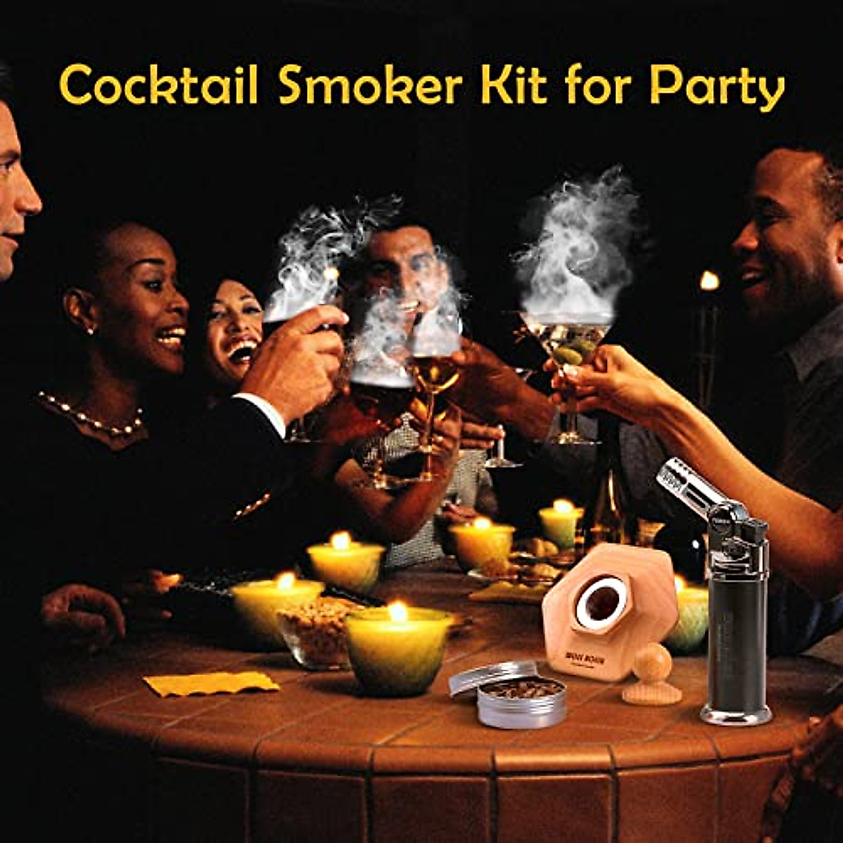 Cocktail Smoker Kit with Torch - Upgraded Torch Old Fashioned Bourbon Whiskey Smoker Kit with 4 Flavors of Wood Chips, Unique Gifts for Men, Whiskey Lover, Husband and Dad. Premium Gift Box