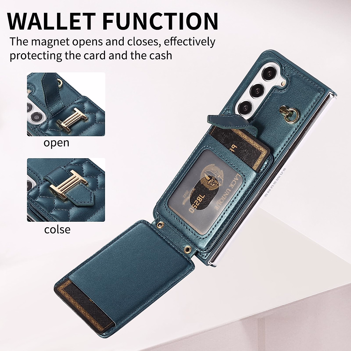 XIMAND for Samsung Galaxy Z Fold 5 Wallet Case with 2 Card Slots,Shockproof and Skin-Like Soft Leather,Stylish and Luxurious Perfect for Women.(DarkGreen)