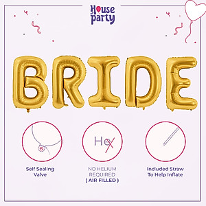 HOUSE OF PARTY Bride Balloon - 40'' Foil Balloons for Wedding Bridal Shower Engagement Party Decor - Bachelorette Party Supplies for Bride-to-Be! (Bride (40 Inches) Gold)