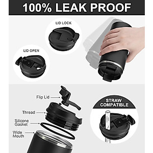 SUNWILL Coffee Tumbler Cups, Insulated Coffee Mug with Lid, 16 oz Stainless Steel Travel Coffee Cup, Powder Coated Black