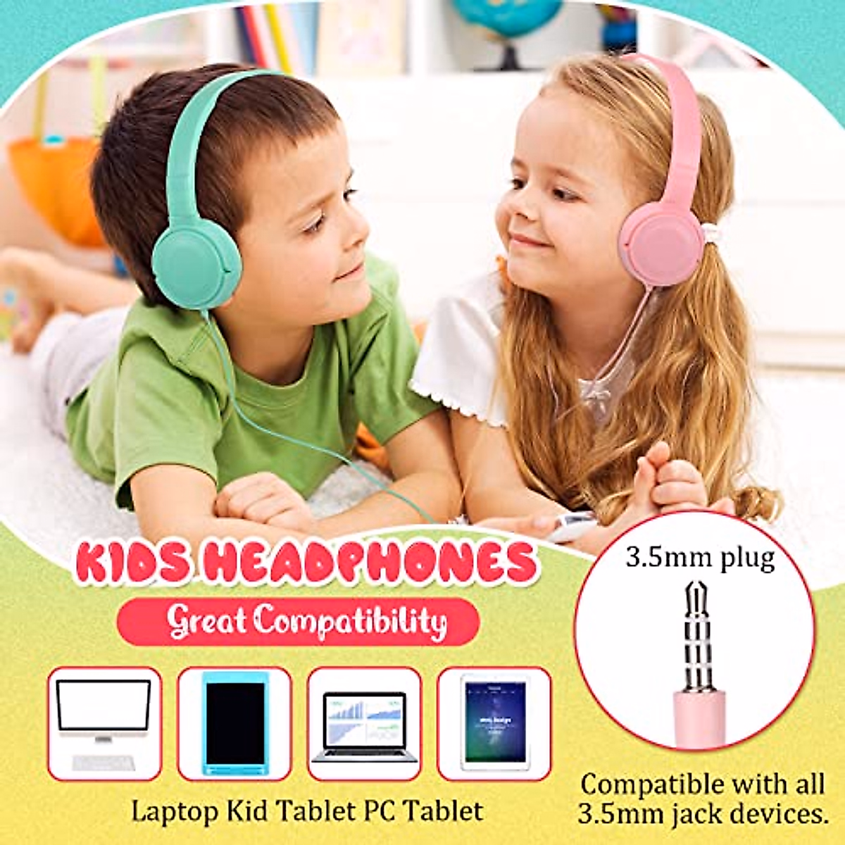 12 Pack Kids Headphones Bulk Classroom Headphones with Microphone 3.5 mm Jack Stereo Headphones Multi Color Headsets Adjustable Wired on Ear Headphones for Kids Adults School Classroom Library