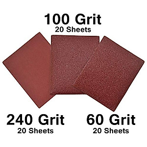 60 Sandpaper 1/4 Sheets for Palm Sanders - Includes 20 of 60 Grit, 20 of 100 Grit, and 20 of 240 Grit by SciencePurchase