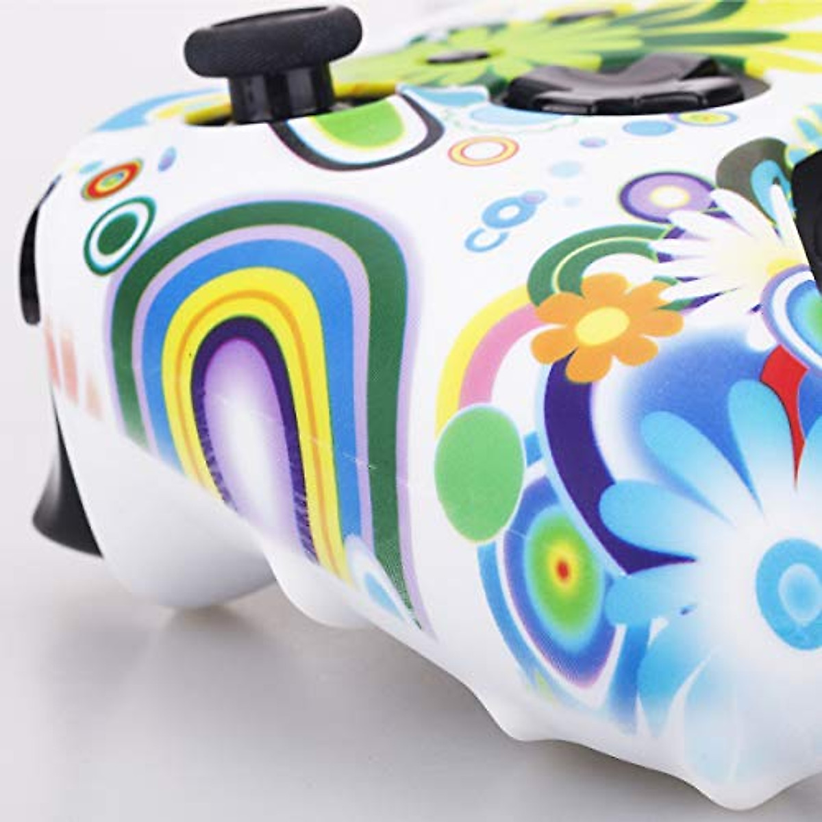 YoRHa Printing Rubber Silicone Cover Skin Case for Xbox One S/X Controller x 1(Circle) with PRO Thumb Grips x 8