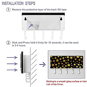 Leather Hook Rack Rail Wall Mounted, Black Background with Golden Stars Coat and Hat Self Adhesive Hooks up for Hanging Pant Towel Key Purse Kitchenware