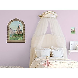 Romantic Fairy Tale Princess Castle Window Girl Room Decor Sticker Decorations for Kids Bedroom Small Mural Wall Decal Nursery Toddler Playroom Birthday Gift (14” x 22”)