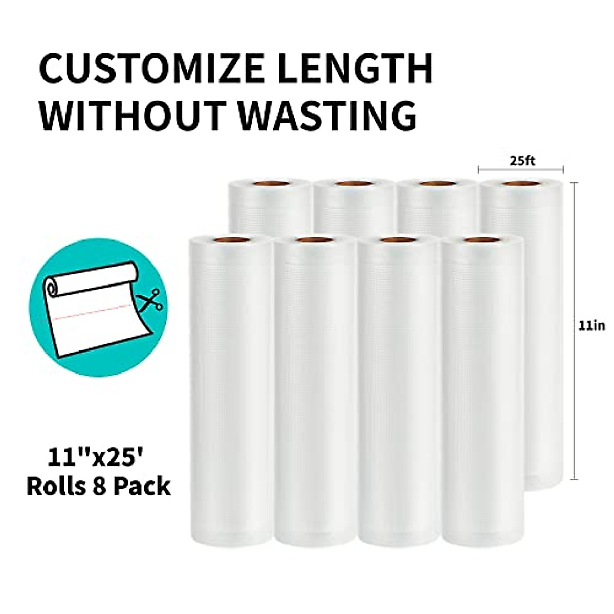 Happy Seal Vacuum Sealer Bags 11x25 Rolls 8 Pack for Food Saver, Seal a Meal, BPA Free, Commercial Grade, Great for Vac Storage, Meal Prep or Sous Vide