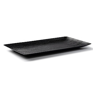 Plastic Serving Tray, Black Wood Pattern Party Platters, Disposable Premium Durable Plastic, 17" x 9" Rectangular Serving Tray, 5 Pack - Posh Setting