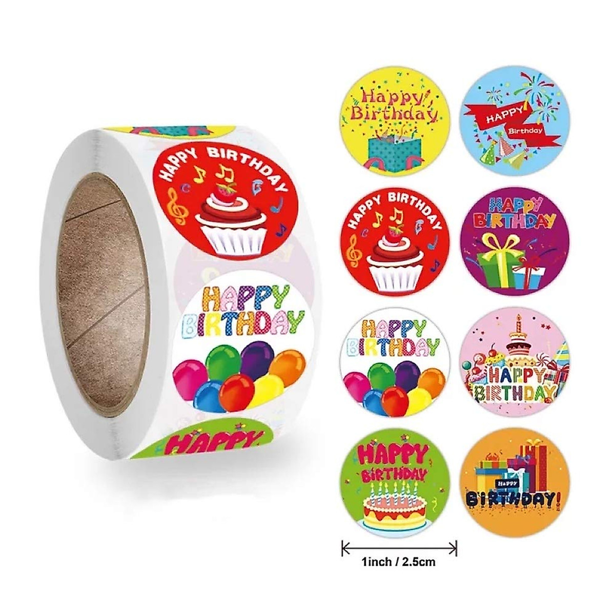 Happy Birthday Stickers 1'' Circle Labels Letters 500 Per Pack New Roll Handicraft Decoration Happy Birthday Sealing Sticker Envelope Wedding Celebration 8 Different Designs Decoration