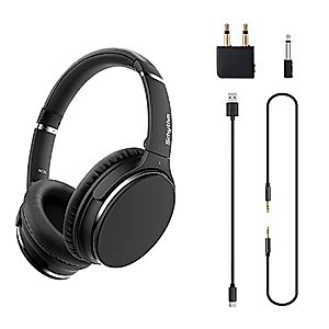 Srhythm NC25 Active Noise Cancelling Stereo Headphones Bluetooth 5.0, ANC Headset Over-Ear Bundle with Pack of 4 Headphones Replacement,Audio Cable 3.5mm/Type-C Cable/Aircraft Adaptor/6.35 to 3.5mm