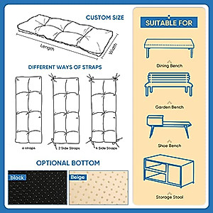 Millsilo Custom Indoor Bench Cushions, Non-Slip Tufted Outdoor Swing Seat Cushions, Personalized Size Bayed Window Seat Cushions, Piano Bench Cushions, Long Bench Seat Pad for Patio Garden Kitchen