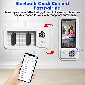 Fanlory Shower Phone Holder with Wireless Bluetooth Speaker - Waterproof 480 Rotation Viewable Shower Phone Stand Case Mount Speakers for Bathroom Wall Mirro for 4"- 6.8" Cell Phones