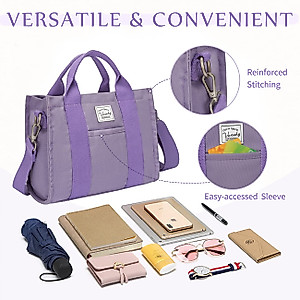 VASCHY Mini Tote Bag for Women, Small Cute Aesthetic Canvas Tote Purse Handbags Crossbody Shoulder Satchel Bag with Zipper Pockets Purple