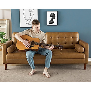 AMERLIFE Genuine Leather Sofa, Mid-Century Modern Leather Couch,3 Seater with Tufted Back, Comfy Sofa for Living Room-Brown Full Grain Leather Couch