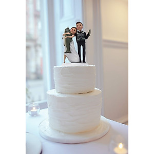 Dihtan Unique and Funny Fishing Wedding Cake Toppers Bride and Groom (Light Skin Dark Hair)