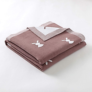 LAWKUL Baby Wrap Blanket Soft 100% Cotton Baby Blanket Knit Crib Receiving Blanket with Bunny Pattern Swaddle Cute Blanket for Babies Boy and Girl in Easter Size 40 * 30 Inches