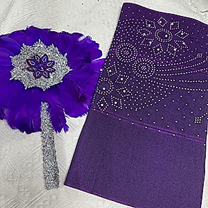 Msbfea Purple Feather Fan with ASO Oke Headtie Matching for Ladies Wedding Party Nigerian Style Fan Design African - ASO Fan Color 253