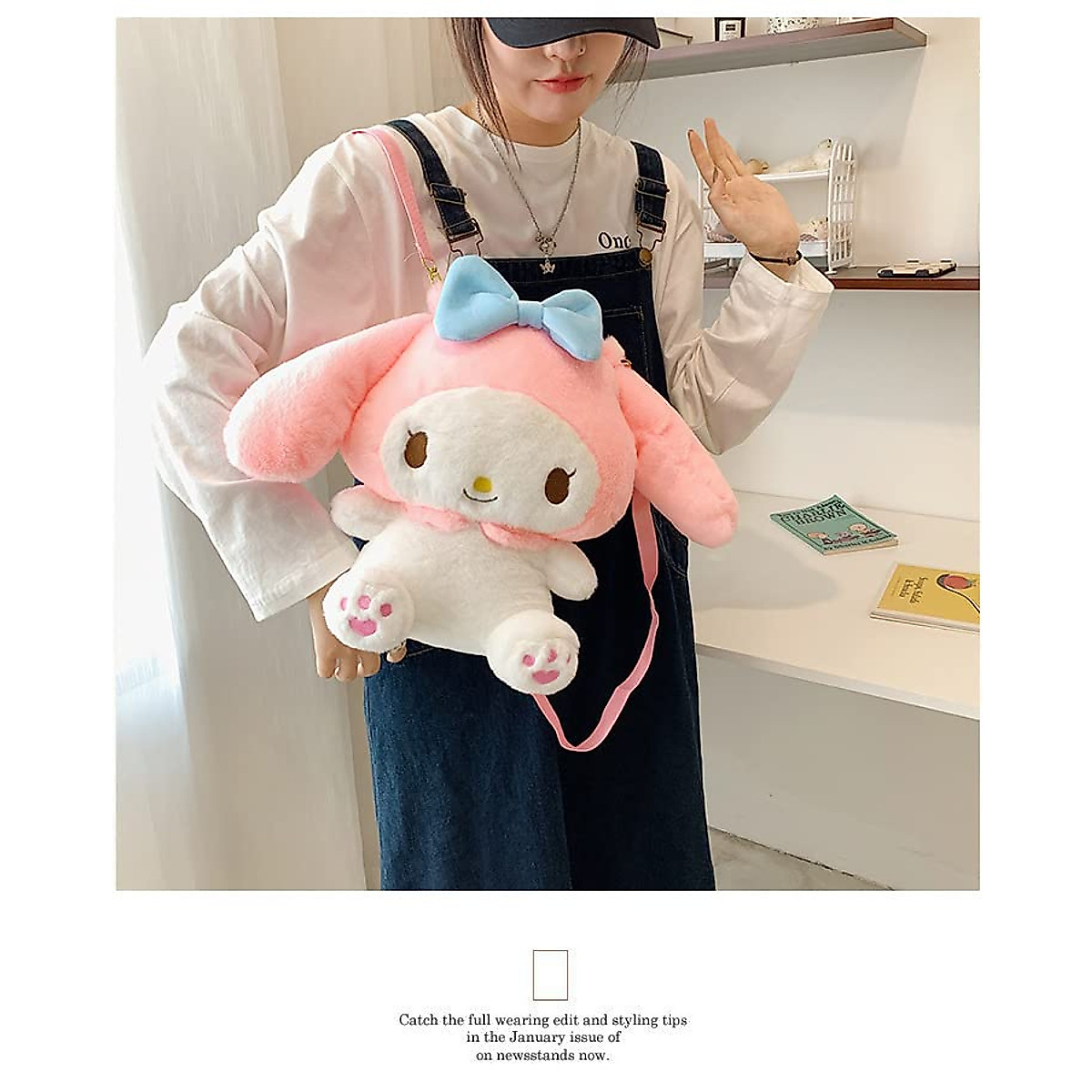 EVESKY Kawaii Melo-dy Plush Backpack For Girls Women Cute Cartoon Toy Bag Soft Plush Doll Bag for Girls Cosplay Birthday Gifts (PINK)