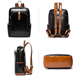 BOSTANTEN Leather Laptop Backpack for Women,15.6 inch Computer Backpack Purse College Daypack Work Travel Bag Black-brown