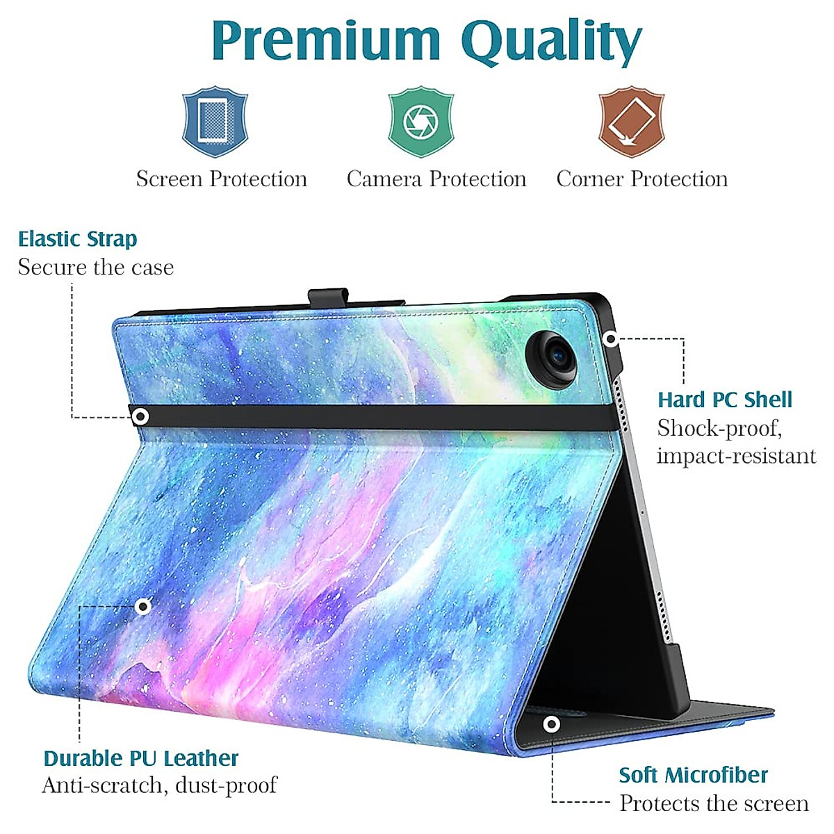 TiMOVO Case for Galaxy Tab A8 10.5 inch 2022 SM-X200/SM-X205, Multiple Viewing Angles Folding Stand Case with Document Card Slots and Hand Hold Strap Fit Samsung Tab A8 Case, Dreamy Nebula