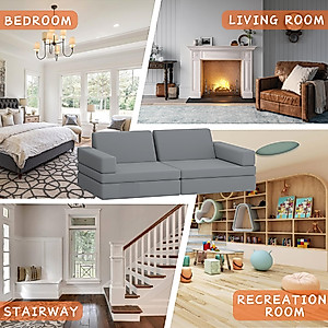 SENSWEET Kids Couch 8PCS, Modular Couch Kids for Playroom Bedroom, Multifunctional Kids Couch Toddler Sofa for Indoor Outdoor,Style1,Medium