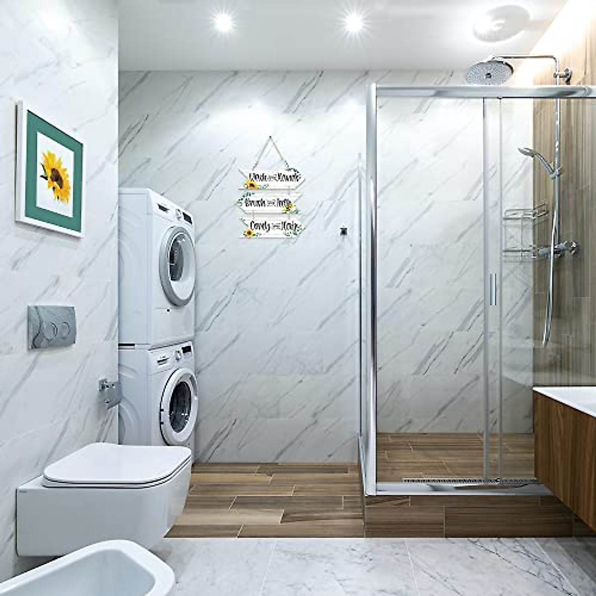 Putuo Decor Sunflower Bathroom Sign, Rustic Farmhouse Wash Brush Wall Decor for Home, Laundry, 3 Pieces 11.8x3.5 Inches Arrow Hanging Plaque