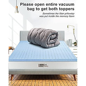 BedStory Mattress Topper Queen Size, Dual-Layer Pillow Top & Gel Memory Foam Bed Toppers 3.6 Inch, 2-in-1 Combination of Comfort and Support, Gray