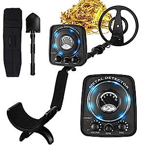 Metal Detector - Professional Metal Detector with LED Flash Indicators, Adjustable Waterproof Detectors (35-45 inch) with Folding Shovel & Carrying Bag Audio Prompt Gold Metal Detector
