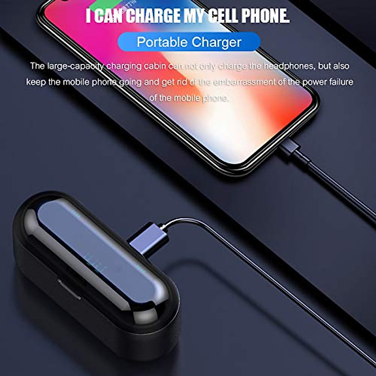 MauiNalu Superior Sound True Wireless Stereo Bluetooth 5.0 Earphone, LED Display 2000Mah Charging Case, Built-in Microphone for Calls, Gaming, and Voice Command, IPX-7 Waterproof w/4Hrs Playtime