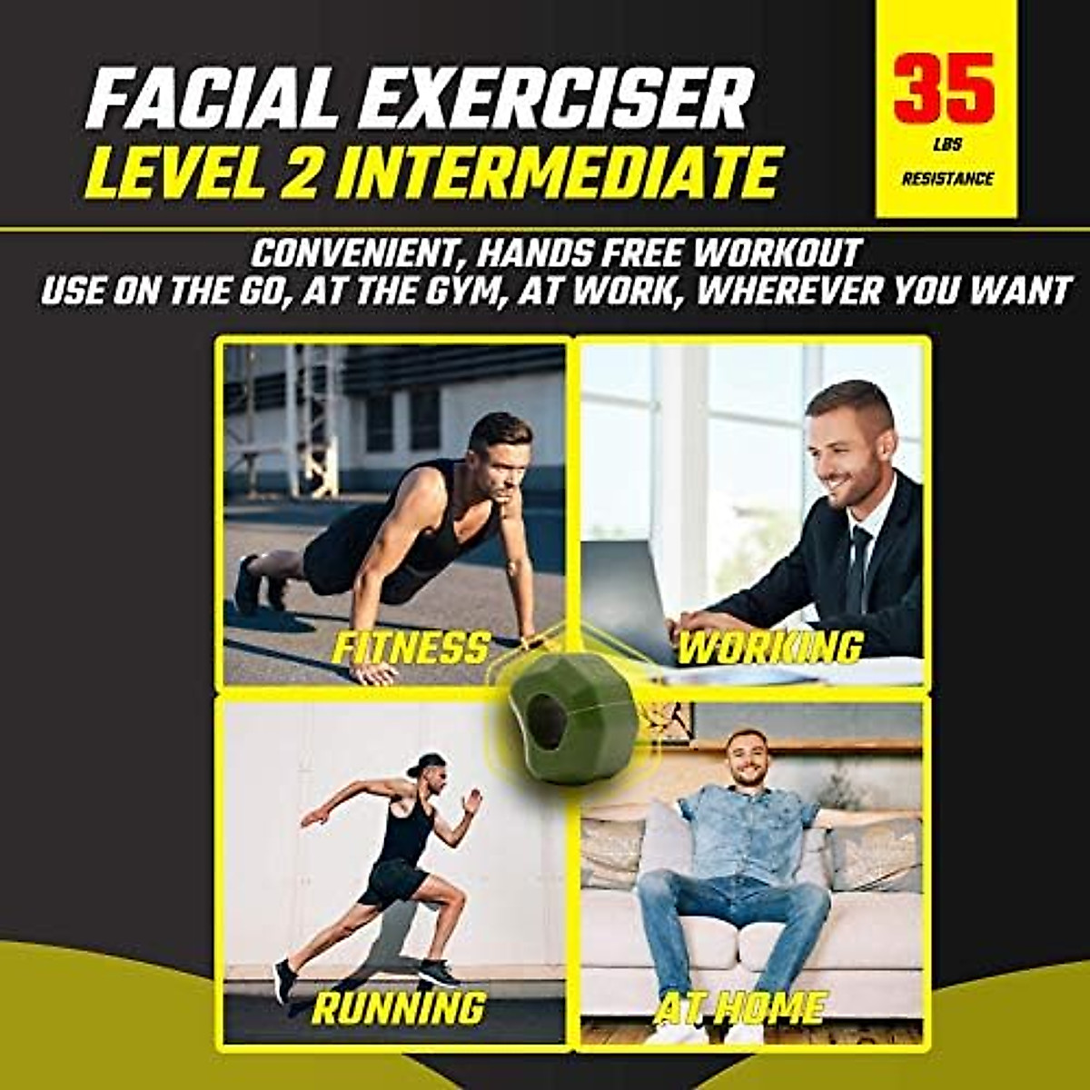 Jawzrsize Pop 'N Go Jaw, Face, and Neck Exerciser - Define Your Jawline, Slim and Tone Your Face, Look Younger and Healthier - Helps Reduce Stress and Cravings - Facial Exerciser (Intermediate Green)