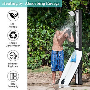 VINGLI 10.6 Gallon Solar Heated Showe with Shower Head, Handheld Showerhead and Foot Shower Tap for Poolside Backyard Beach Pool Spa