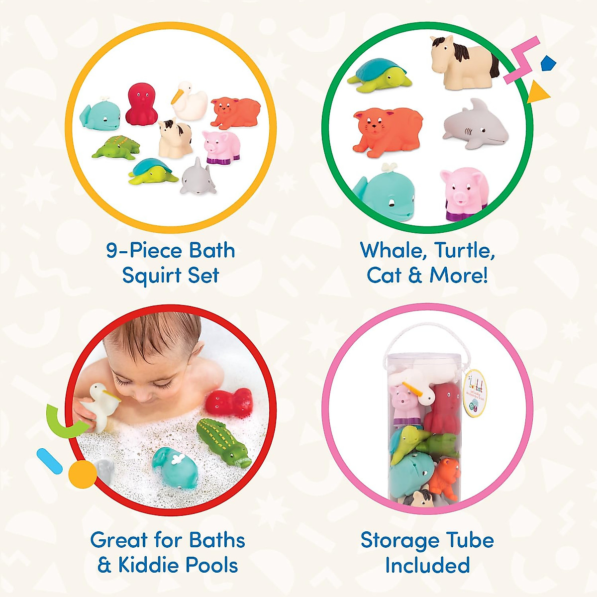 Battat – Assorted Bath Toys – 9Pcs Animal Squirters – Water Squirt Toys – Bath & Pool – 10 Months + – Bath Buddies (9Pcs)