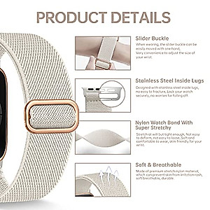 Stretchy Nylon Solo Loop Band Compatible with Apple Watch Bands 38mm 40mm 41mm 42mm 44mm 45mm,Braided Sport Elastic Strap Wristbands for iWatch Apple Watch Series 8 7 6 SE 5 4 3 2 Women Men Starlight