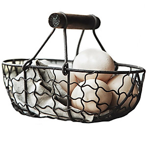 Operitacx Small Metal Wire Egg Basket Fresh Egg Container Organizer Case Countertop Holder Rust Gathering Basket Country Storage Basket for Easter Fruit Duck Egg with Handle (7x4.7 inch)