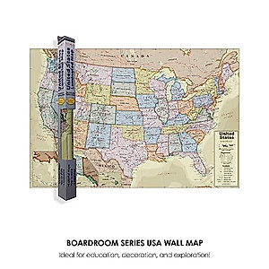 Waypoint Geographic Boardroom Series USA Wall Map, Antique-Style Laminated World Map Poster, Educational Wall Art For Home, Classroom, or Office, Unique Gifts, 24” x 36”