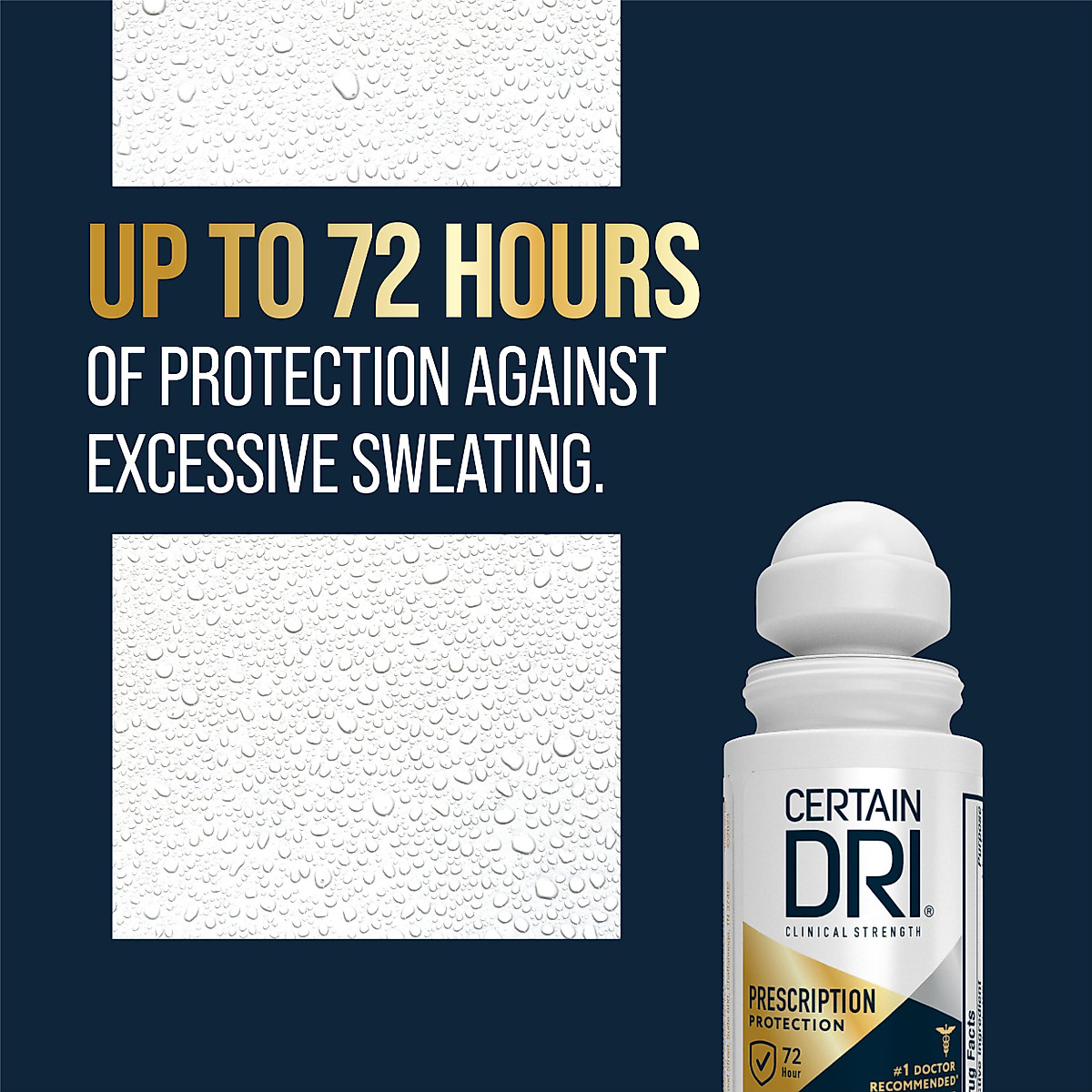 Certain Dri Prescription Strength Clinical Antiperspirant Roll-On Deodorant, Hyperhidrosis Treatment for Men & Women, Long-Lasting 72hr Protection, Effective Sweat Control, Fragrance Free, 1.2 Fl oz