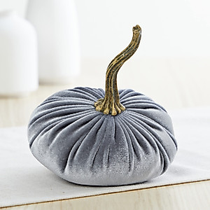 Set of 4 Small Velvet Pumpkins, Handmade Home Decor, Holiday Mantle Decor, Fall Halloween Thanksgiving Centerpiece, Rustic Fall Wedding Centerpiece (2 Luxe Platinum, Gray, Ivory)