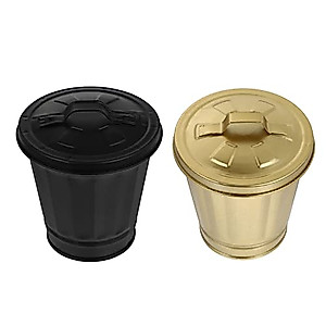 DOITOOL Desktop Iron Pot 2pcs Mini Table Trash Can with Lid Metal Countertop Garbage Bin Desk Wastebasket Trash Container for Home Office Mini Trash Bins