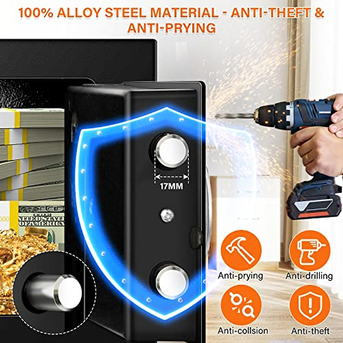 Thmosz Small Safe Box for Money, 0.25 Cuft Mini Home Safe with Fireproof Waterproof Money Bag, Digital Safe with Combination Lock, Money Safe Box for Home Hotels Business (Black)