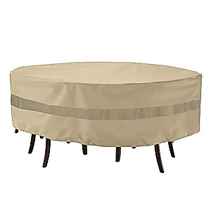 SunPatio Outdoor Table and Chairs Cover Round, Heavy Duty Waterproof Patio Furniture Set Cover Large, All-Weather Protection Outdoor Furniture Cover for Patio Furniture, 84" Dia x 30" H, Beige