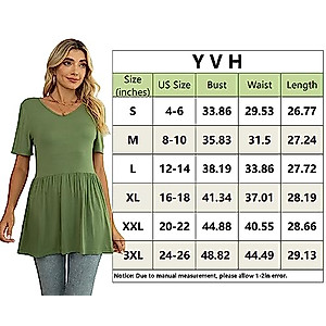 YVH Women's Tunic Tops for Summer Casual V-Neck Babydoll Shirts Short Sleeve Blouse, Navy Blue, XL