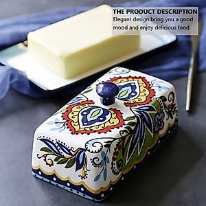 HEMOTON Ceramic Butter Dish with Lid, Farmhouse Butter Plate with Cover Porcelain Butter Containers Cheese Container Holder Appetizer Serving Tray for Kitchen Decor