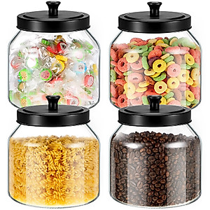 meekoo 4 Set Glass Jars with Black Lids 67 oz Glass Canister Set with Sealed Matte Metal Lid for Kitchen Organizer Food Storage Jars for Candy Coffee Cookies