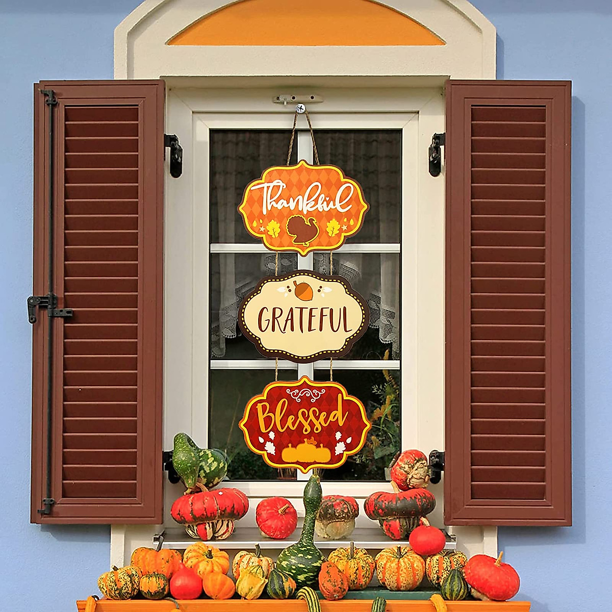 SPIPHY Thanksgiving Welcome Sign, Wooden Blessed Door Sign Fall Hanging Decoration for Home Farmhouse Harvest Thanksgiving Decor